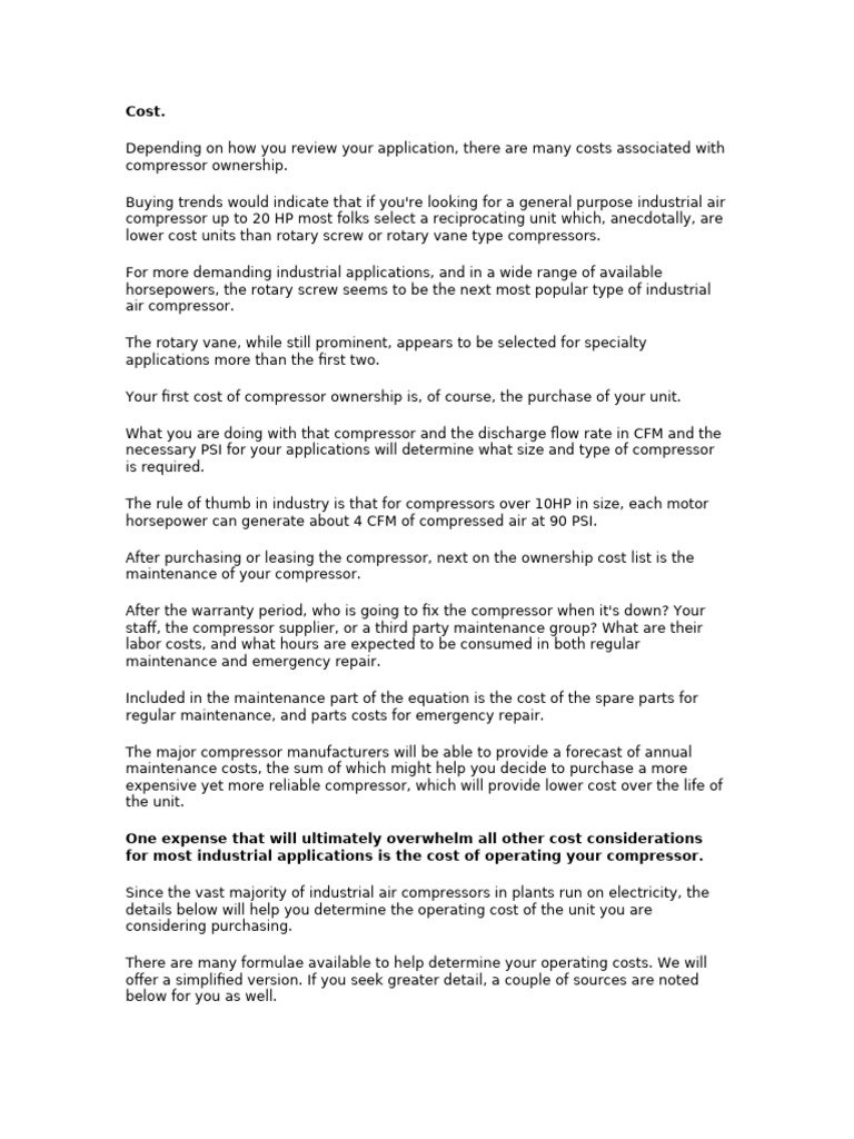 Compressor Requirement | PDF