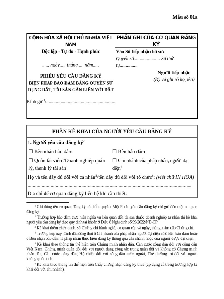 MẪU 01a - PHIEU YEU CAU DANG KY | PDF