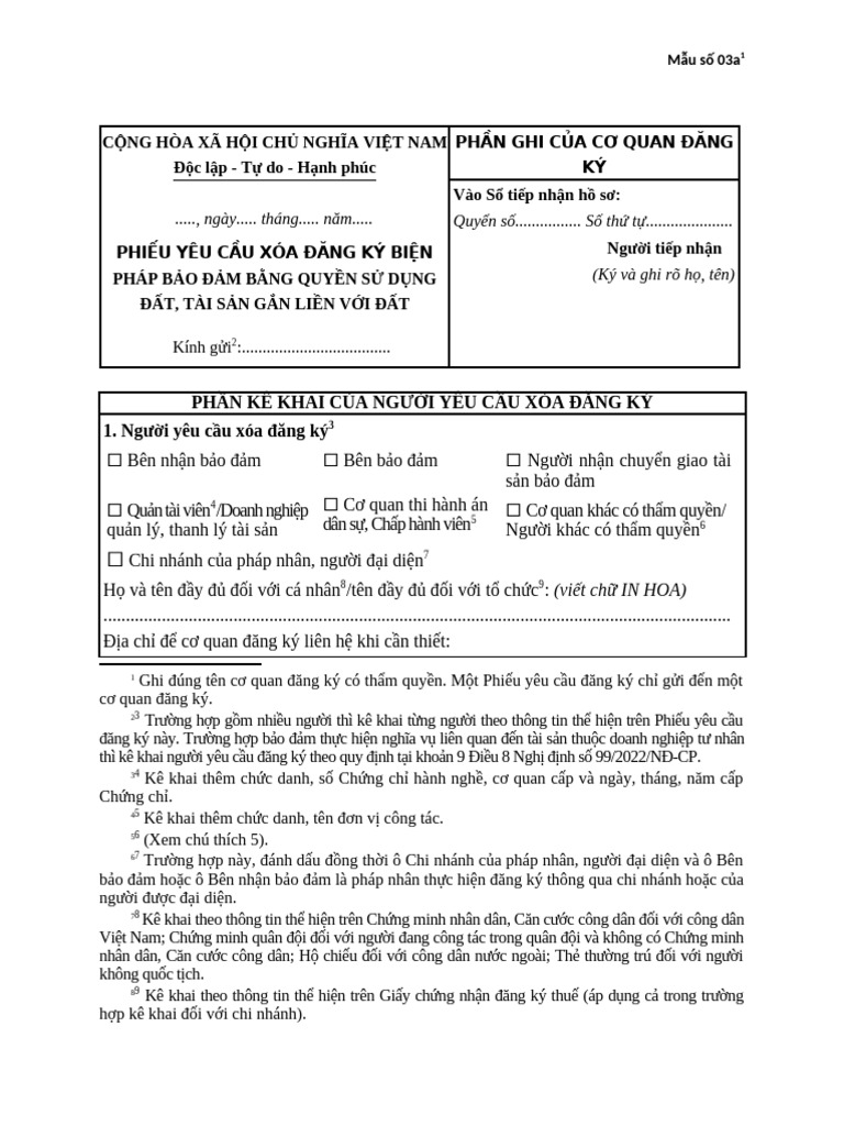 MẪU 03a - PHIEU YEU CAU XOA DANG KY | PDF