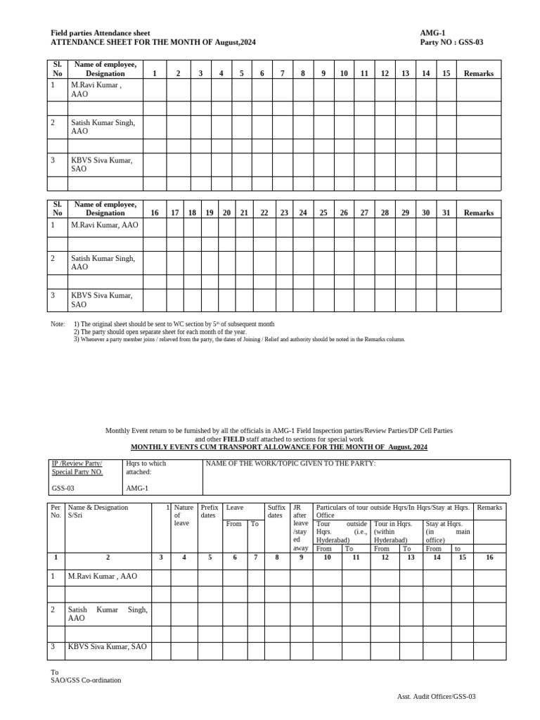 Attendance sheet AMG-I | PDF