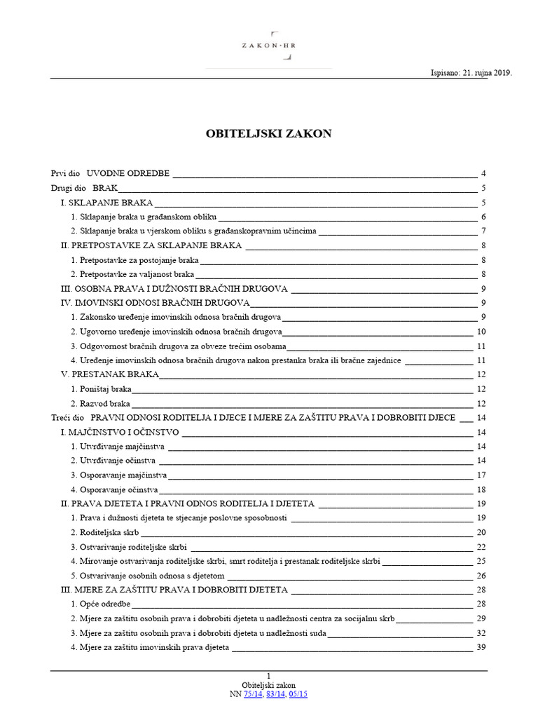 Obiteljski Zakon 2014 | PDF