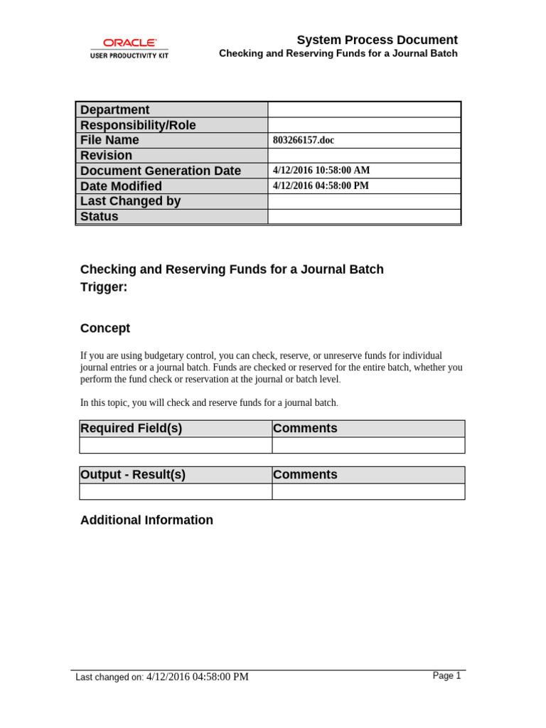 Checking and Reserving Funds For A Journal Batch - SPD | PDF | Debits ...