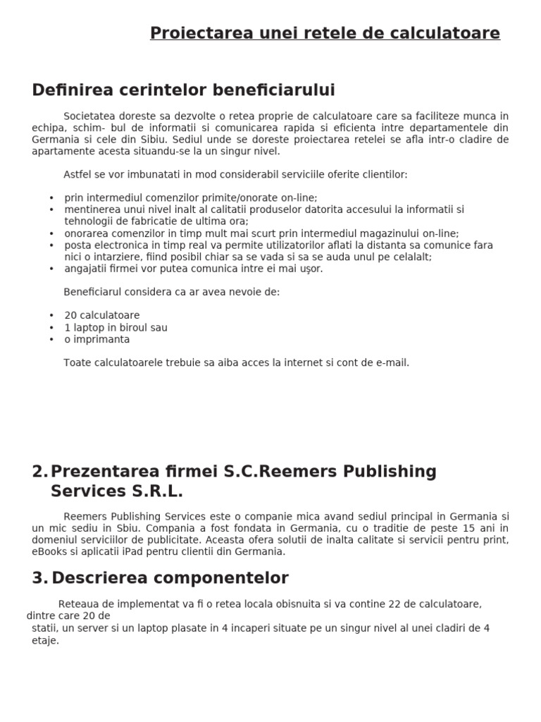 Proiectarea Retelei de Calculatoare | PDF