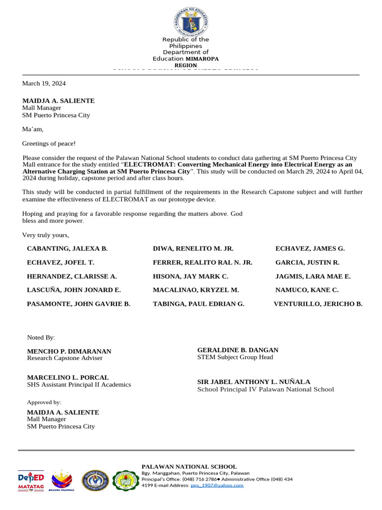 SM and Principal Letter | PDF