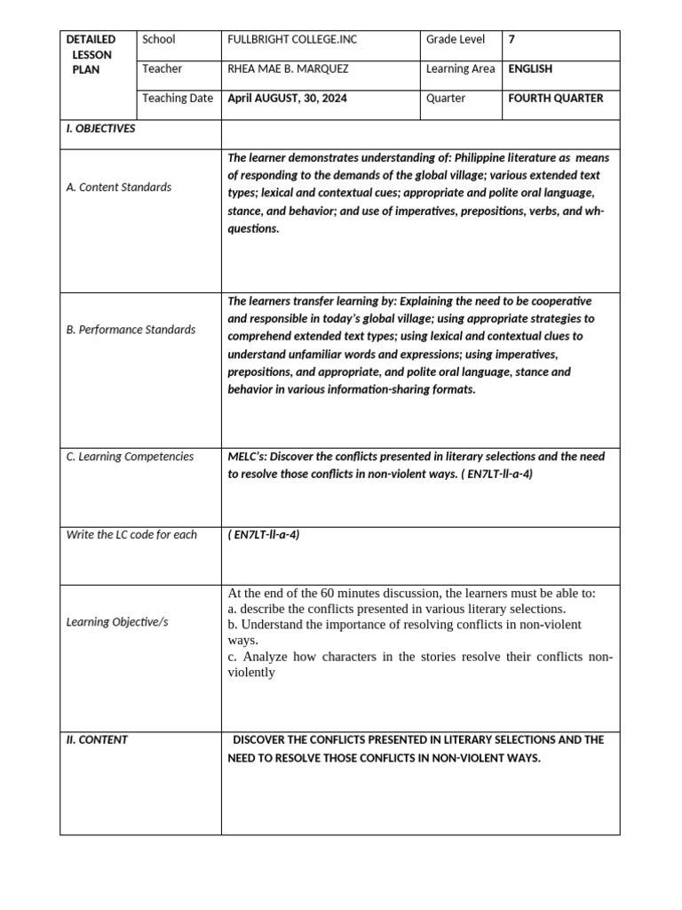 Detailed Lesson Plan Version 2 | PDF