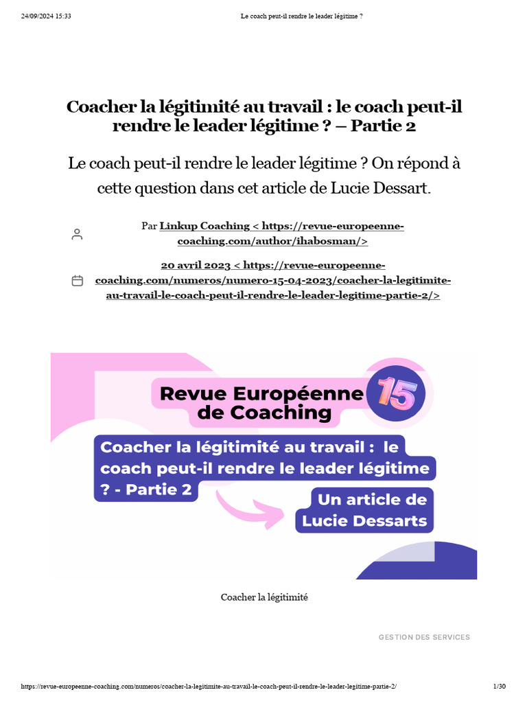 Le Coach Peut-Il Rendre Le Leader Légitime | PDF