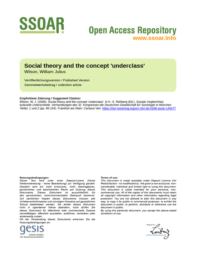 Social Theory and The Concept 'Underclass': WWW - Ssoar.info | PDF