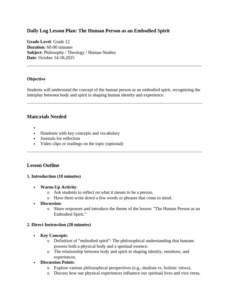 Daily Log Lesson Plan in ITPHP WEEK 3 | PDF | Concept | Experience