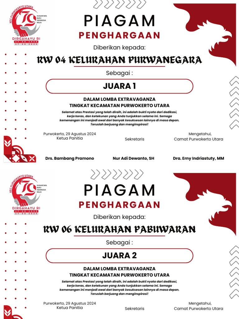 Piagam Penghargaan Lomba HUT RI | PDF