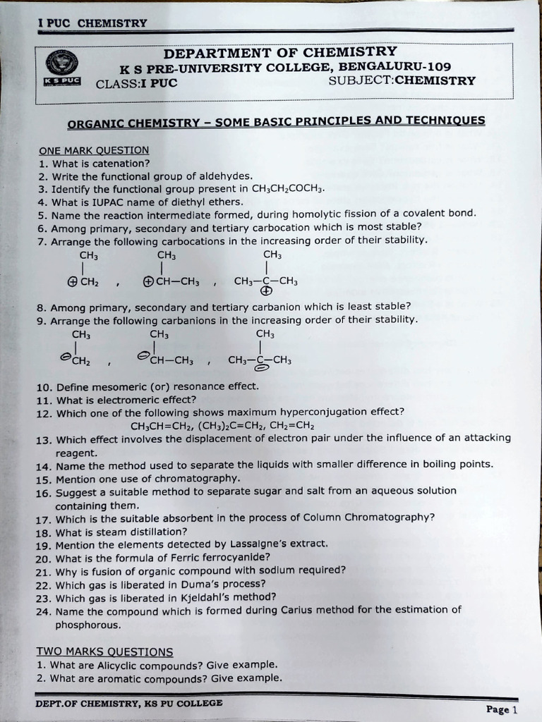 Organic Chemistry Basics for Class 11 | PDF | Chemistry | Science ...
