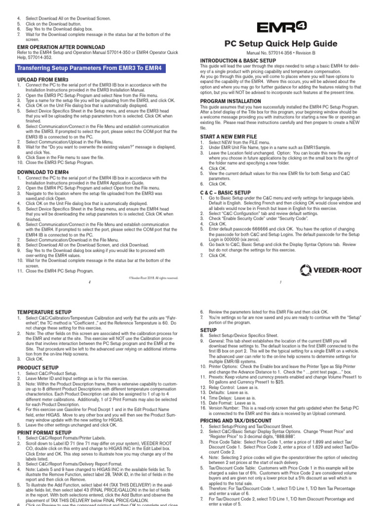 PC Setup Quick Help Guide: Transferring Setup Parameters From EMR3 To ...