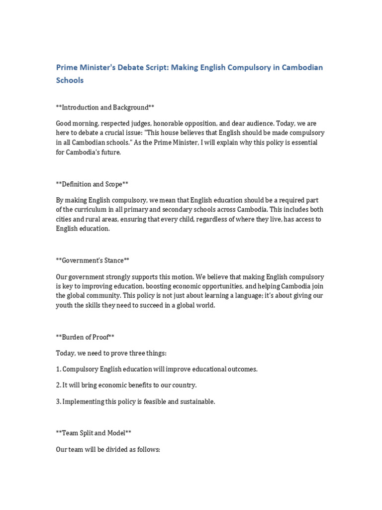 Prime Minister Debate Script New | PDF