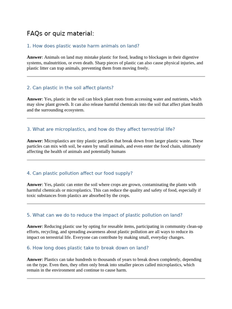 FAQs and Activities (Terrestrial Life) | PDF