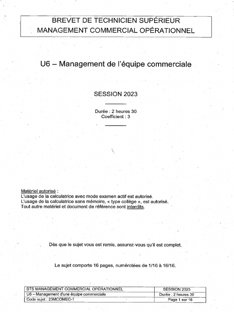 BTS Mco 2023 Sujet Fnac E6 | PDF