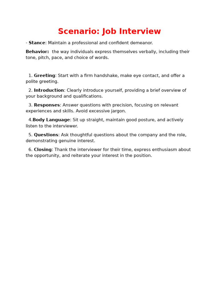 Scenario: Job Interview: Stance Behavior | PDF