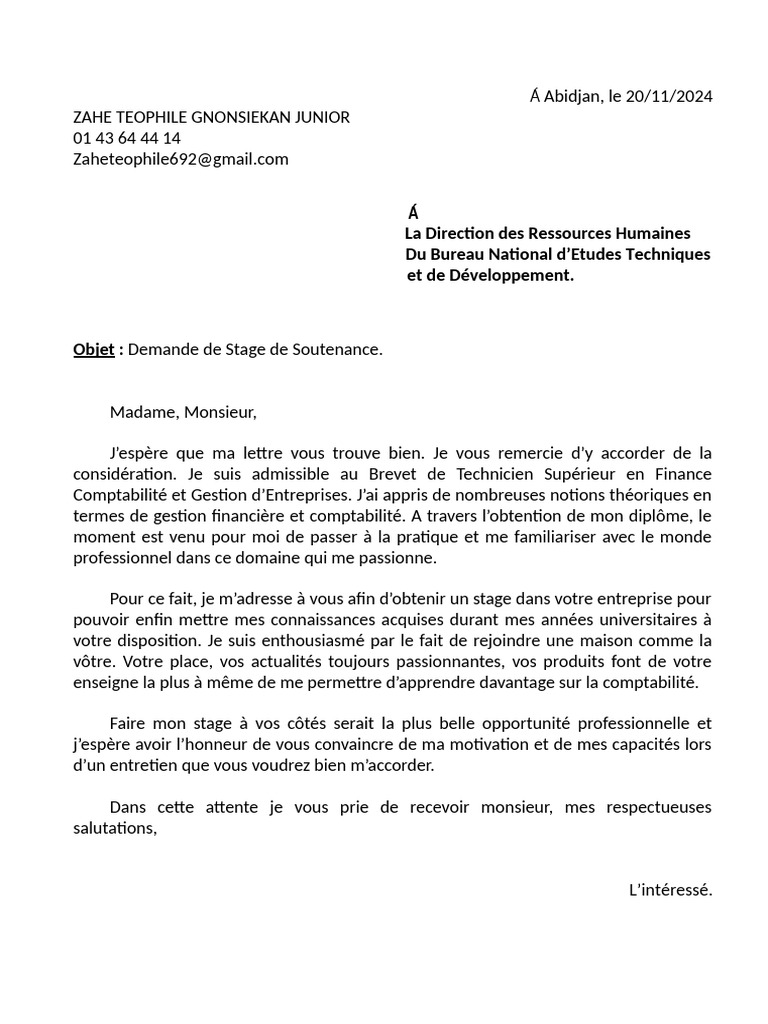 Lettre de Motivation Bnetd | PDF