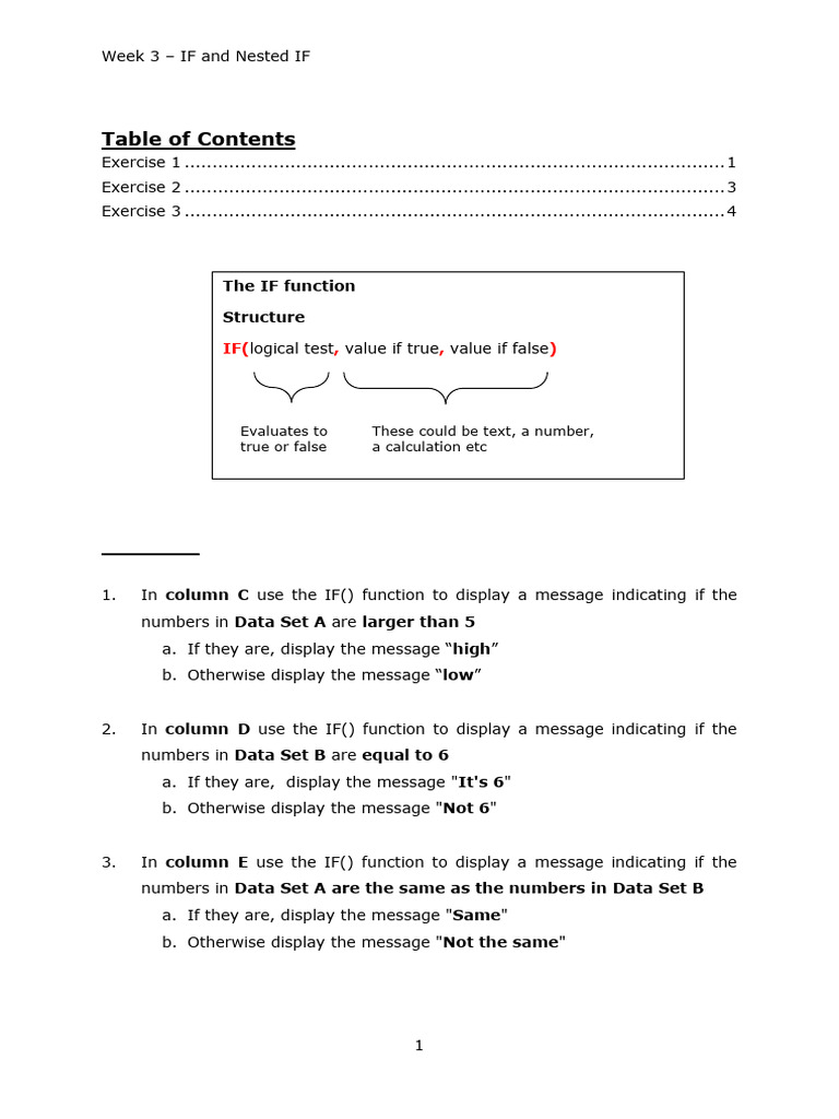 Task Instructions - IF & Nested IF | PDF
