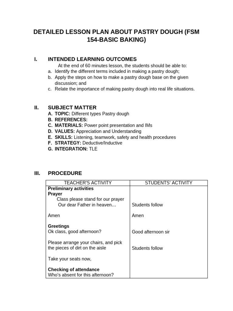 DETAILED LESSON PLAN IN PASTRY DOUGH part 2 | PDF