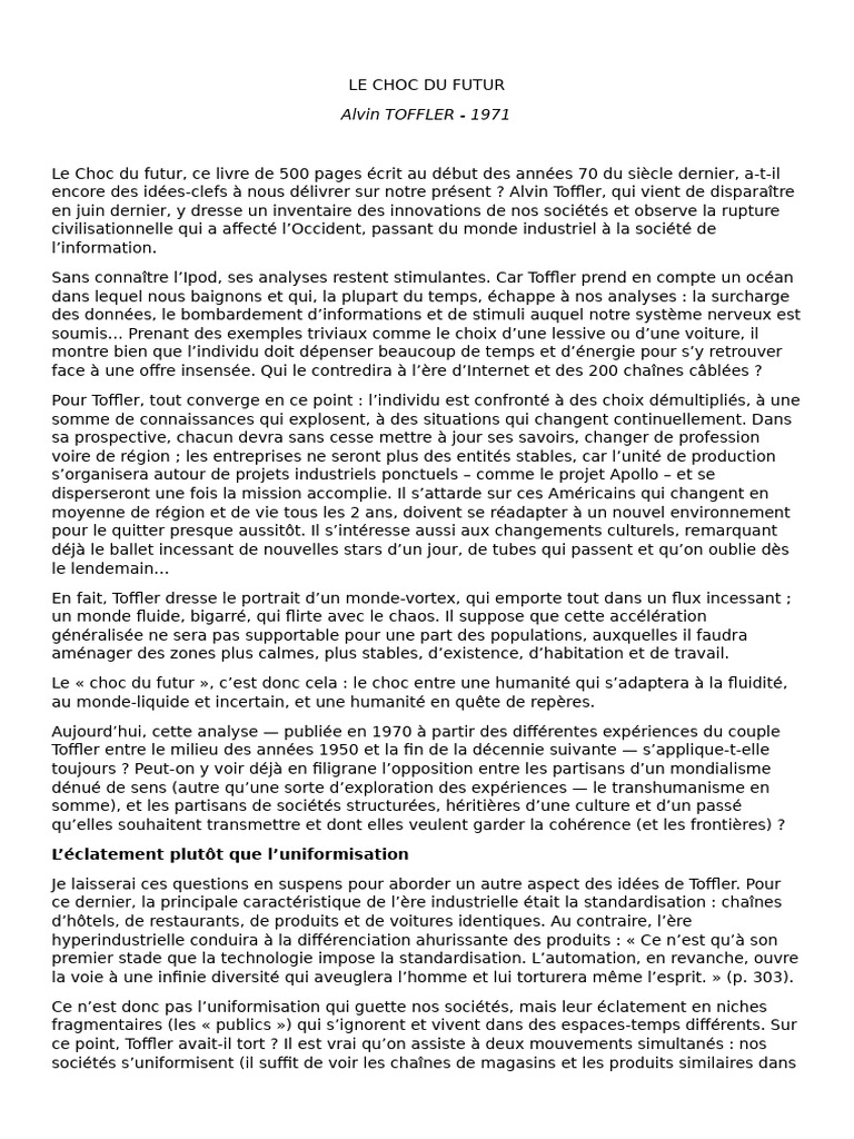 Le Choc Du Futur-Toffler | PDF