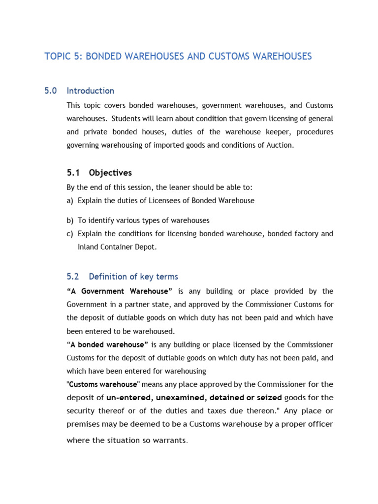 handout 5- BONDED & CUSTOMS WAREHOUSES | PDF