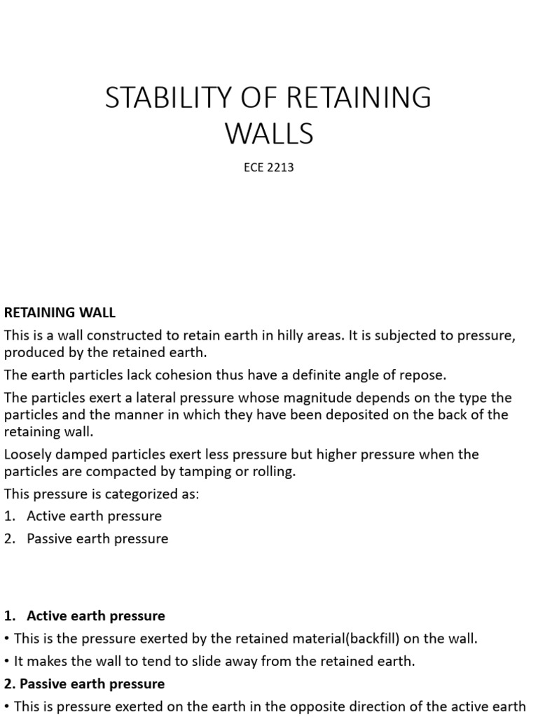 3. STABILITY OF RETAINING WALLS | PDF