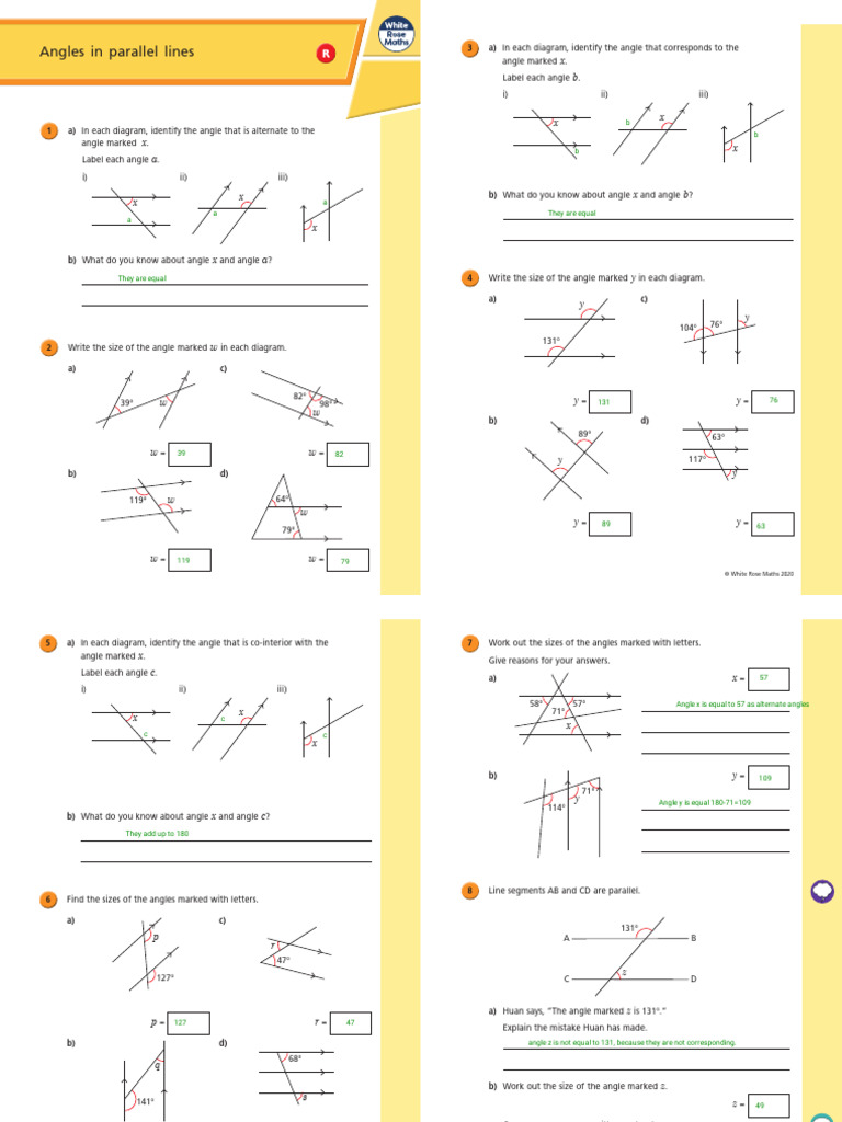 Angles in Parallel Lines R 2020 | PDF | Angle | Euclidean Geometry