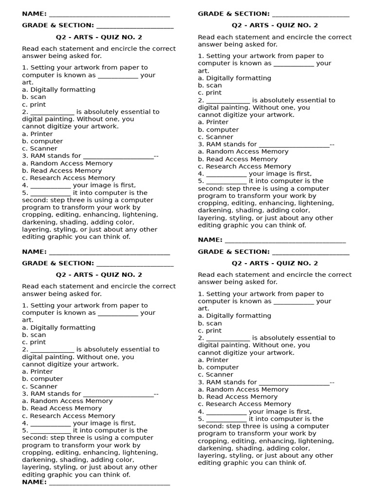 Q2 - Arts - Quiz No. 2 | PDF