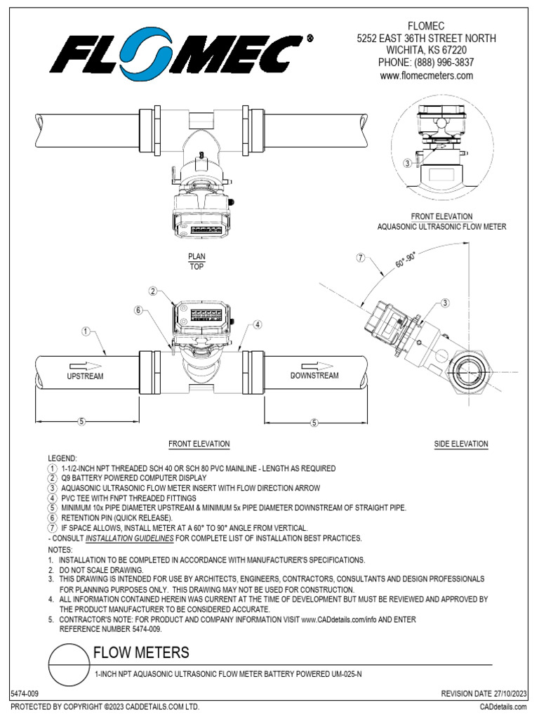 5474-009 - FLOMEC - 1-Inch NPT Aquasonic Ultrasonic Flow Meter Battery ...