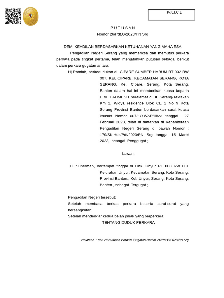 Putusan 26 PDT.G 2023 PN SRG 20240710172104 | PDF