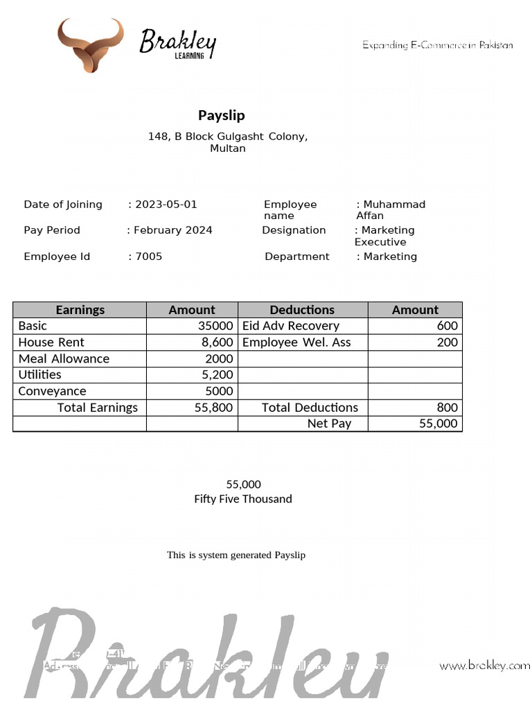 Word Brakley Learning Payslip Feb-1 | PDF