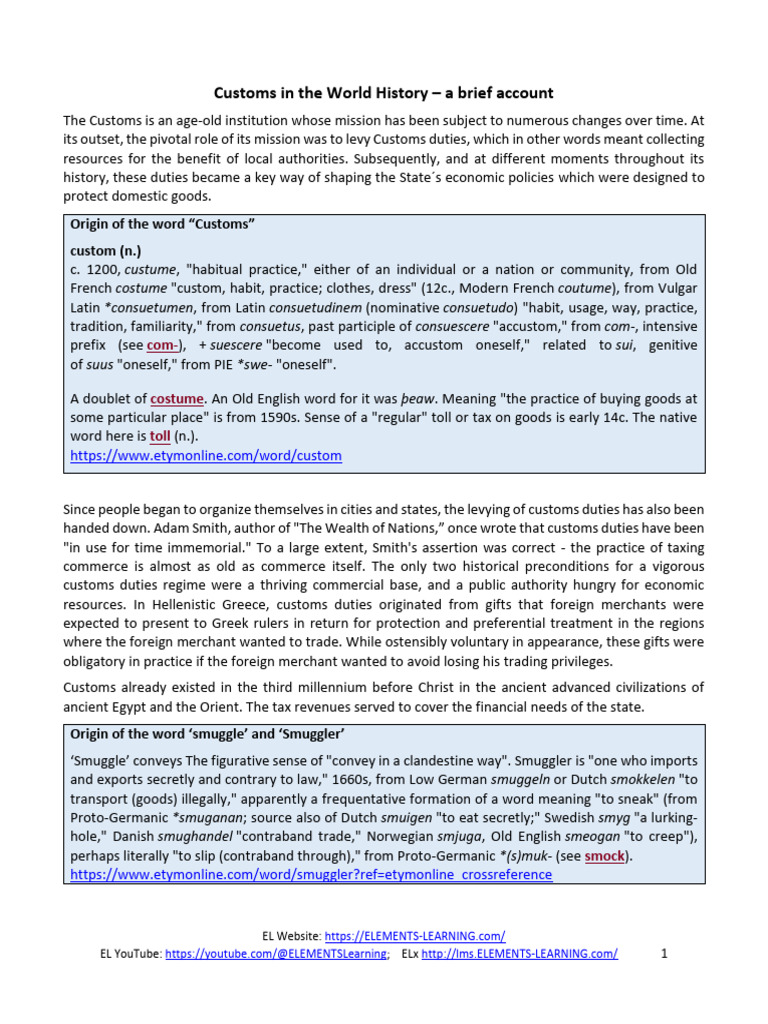 A Short Story of Customs | PDF