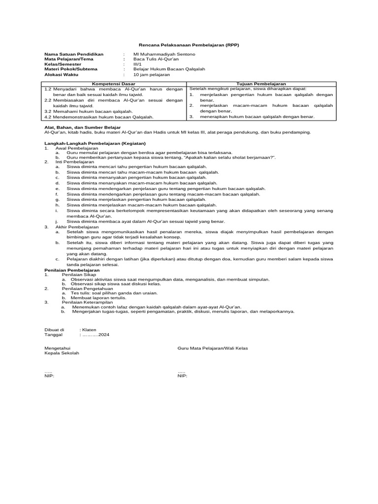 RPP 1 Lembar Bab 3 Bta | PDF