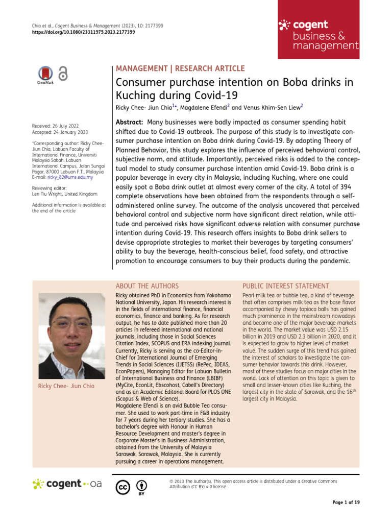 Consumer Purchase Intention On Boba Drinks in Kuch | PDF