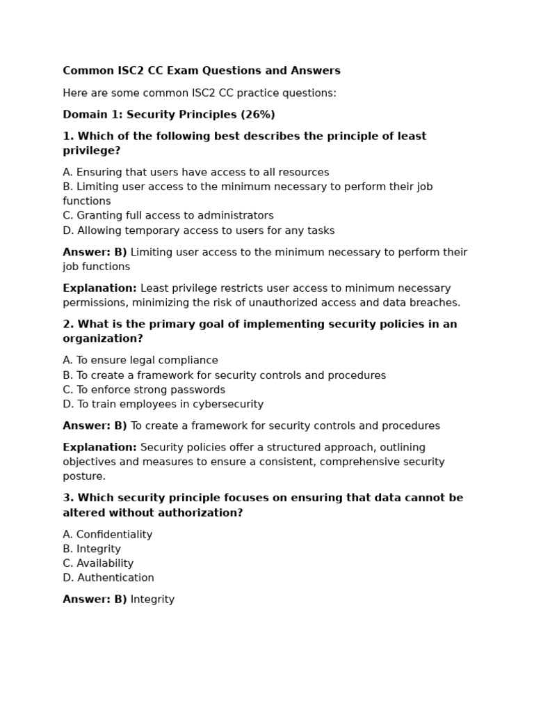 Common ISC2 CC Exam Questions | PDF