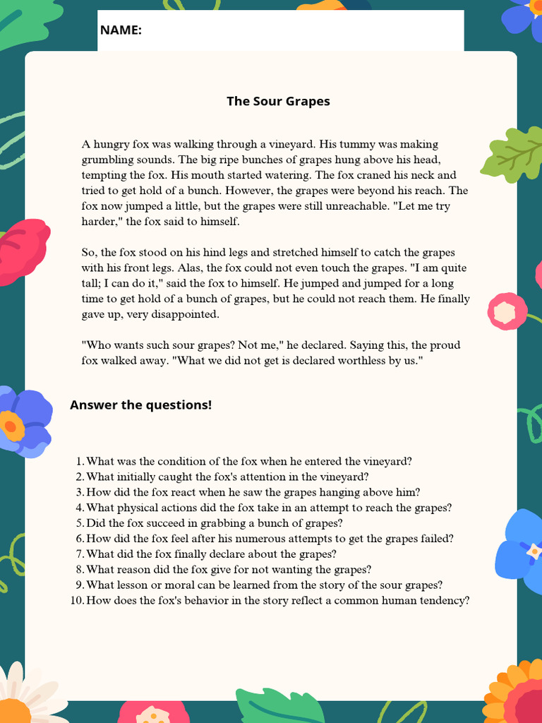 The Sour Grapes: A Moral Lesson | PDF