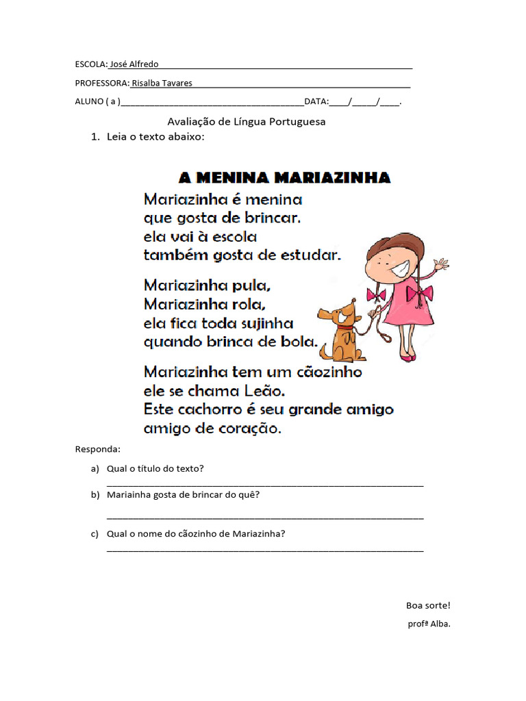 Prova LP 2 Ano 3 Bi PDF 2 | PDF