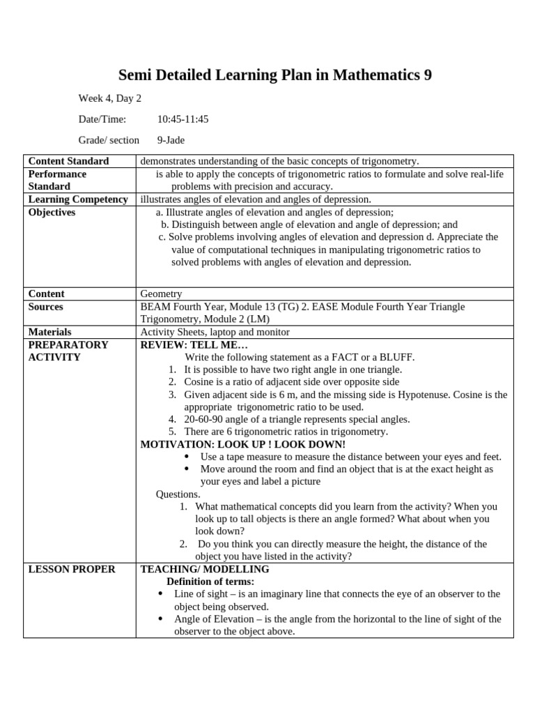 SAMPLE LESSON PLAN for CLASSROOM OBSERVATION | PDF