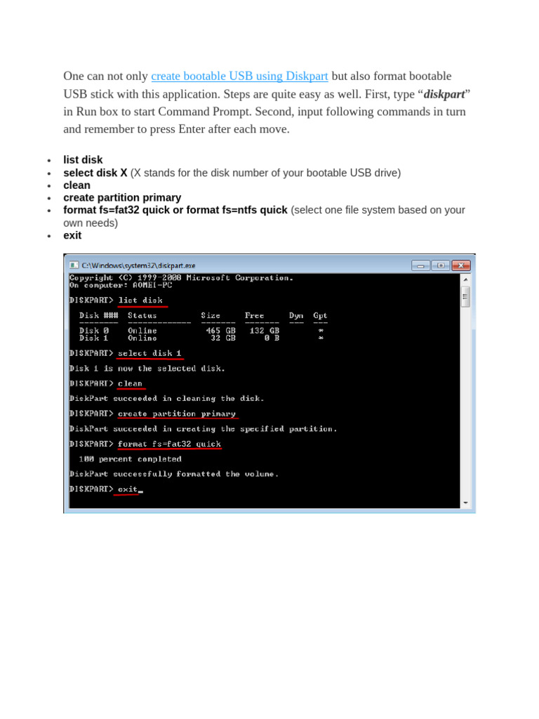 Create Bootable USB Using Diskpart | PDF