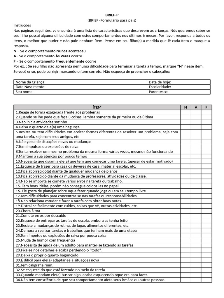 BRIEF-P em Português | PDF | Tempo