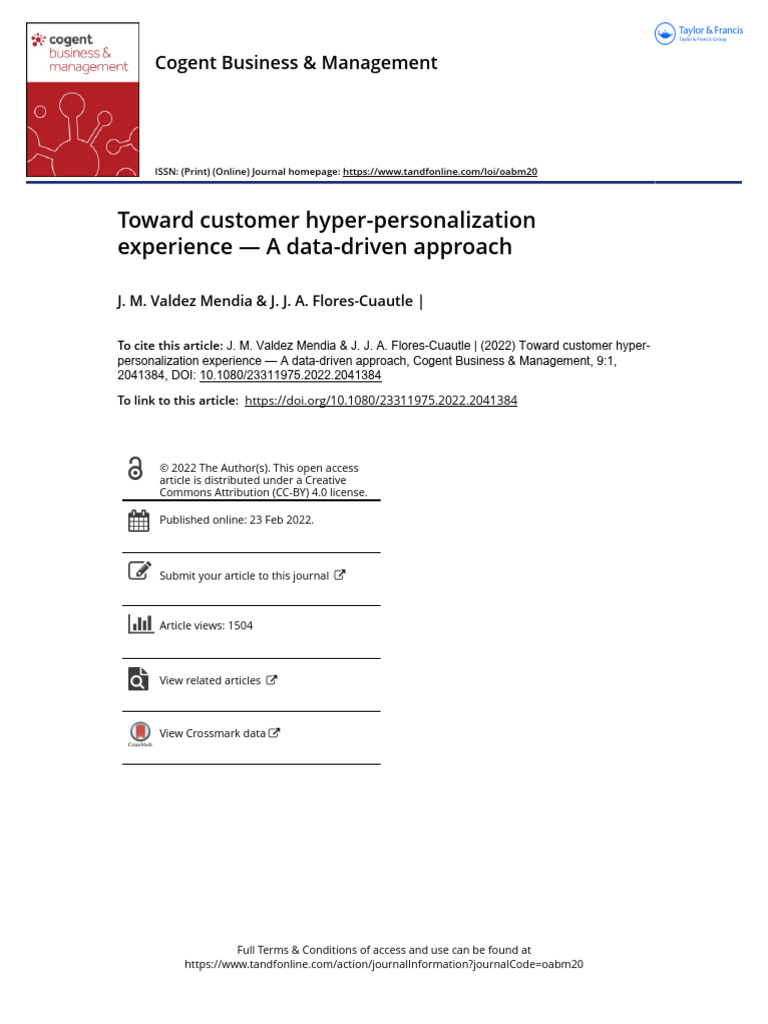 Toward Customer Hyper Personalization Experience A Data Driven Approach | PDF