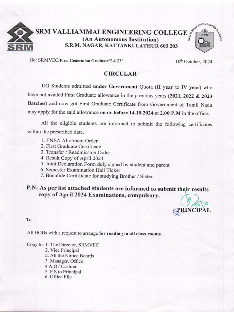 First Graduate Circular - 2024-25 | PDF