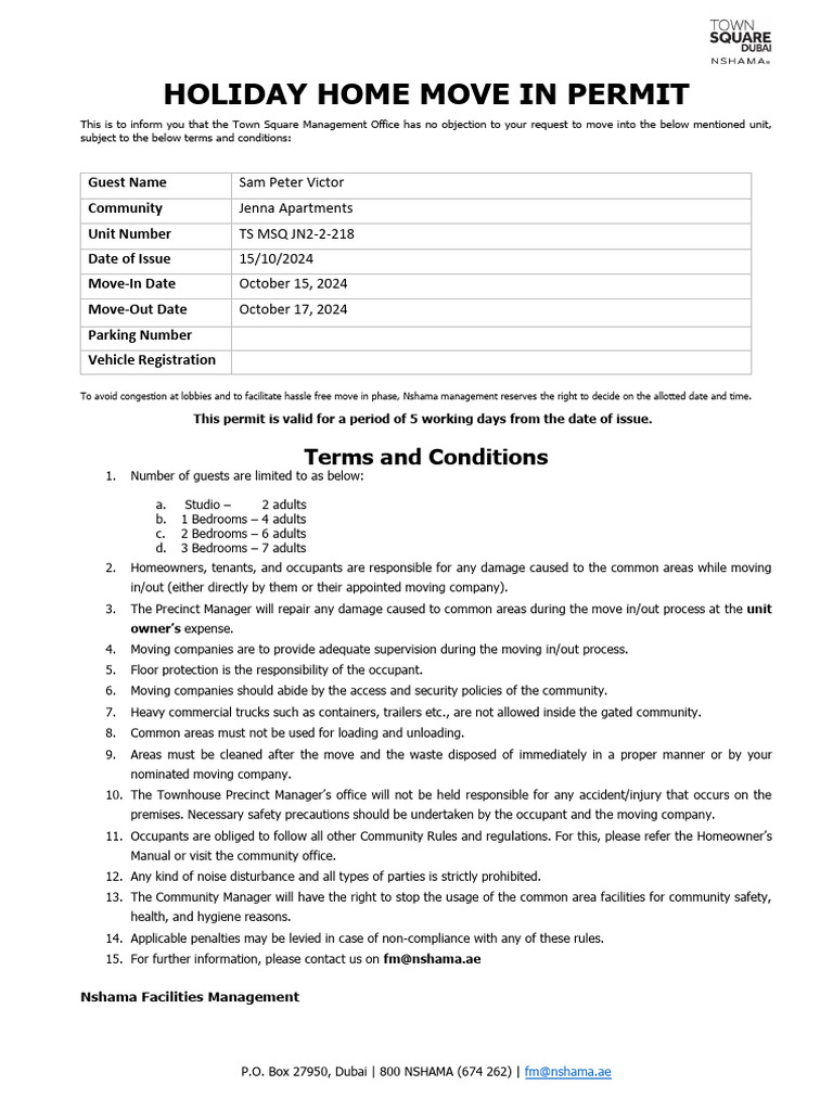 Guest Permit - Sam Peter Victor - TS MSQ JN2!2!218 | PDF