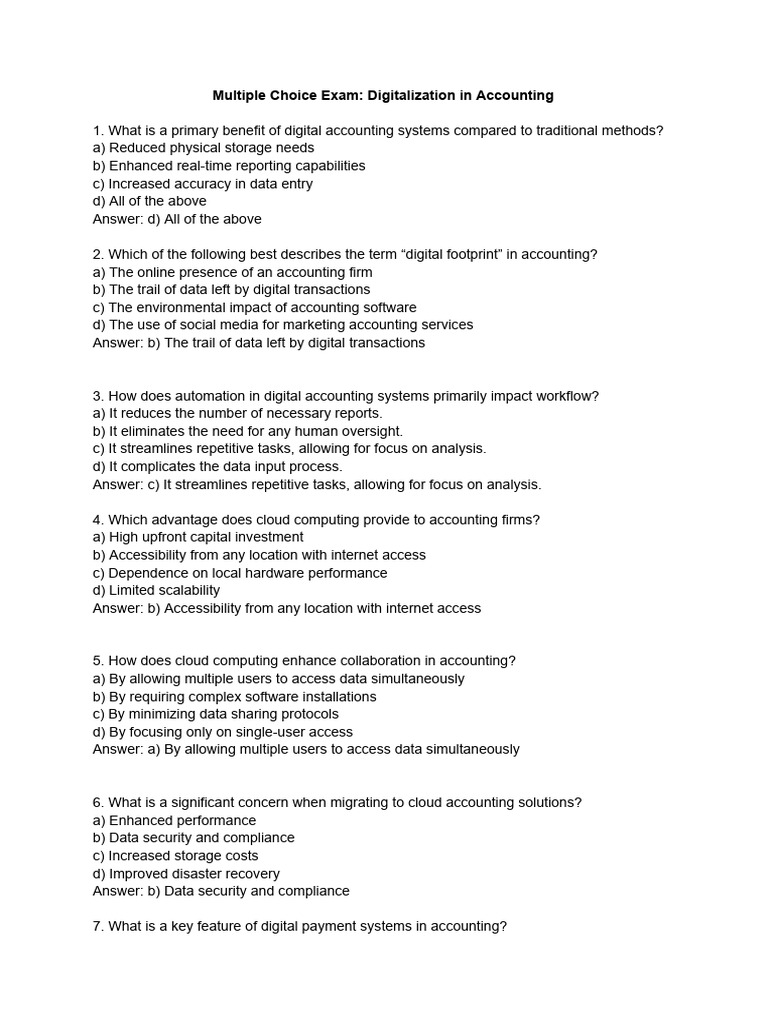 Digitalization in Accounting Exam Questions | PDF | Software ...