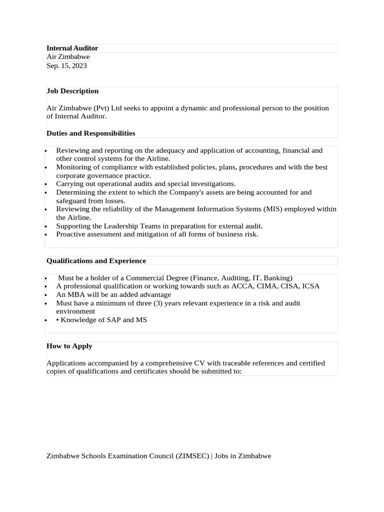 Internal Auditor Job Opportunities | PDF | Audit | Internal Audit