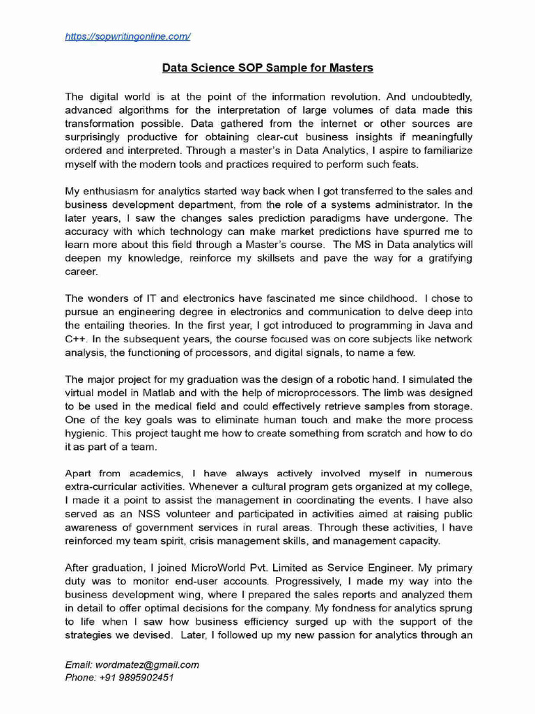 Data Science SOP Sample for MS PDF | PDF