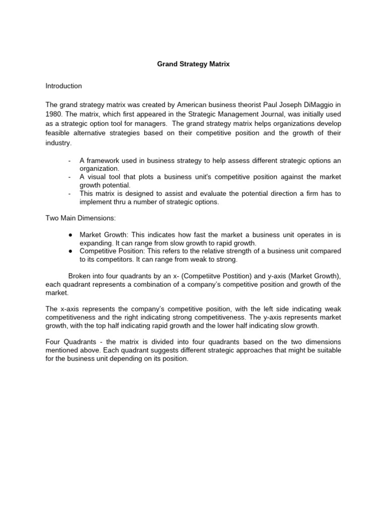 Grand Strategy Matrix (1) - 1 | PDF