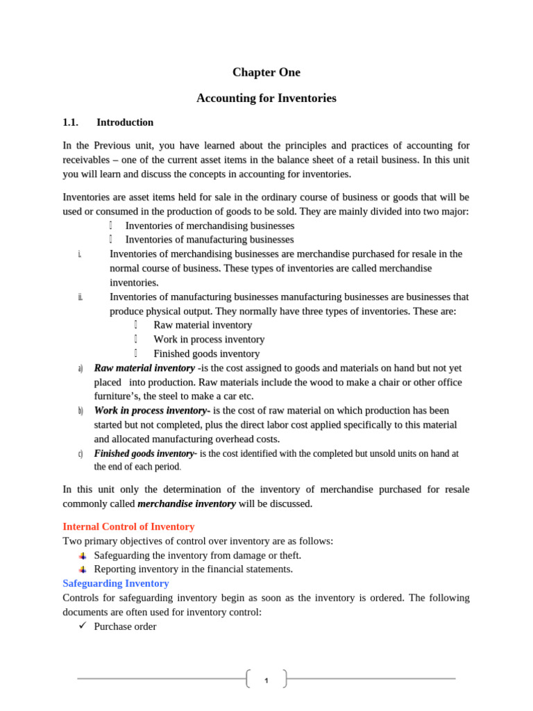 unit 1 Accounting for Inventories | PDF