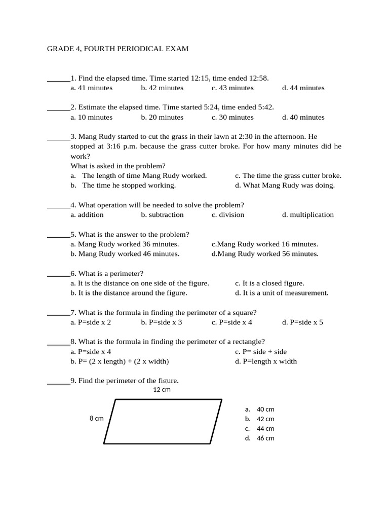 Grade 4 Exam | PDF