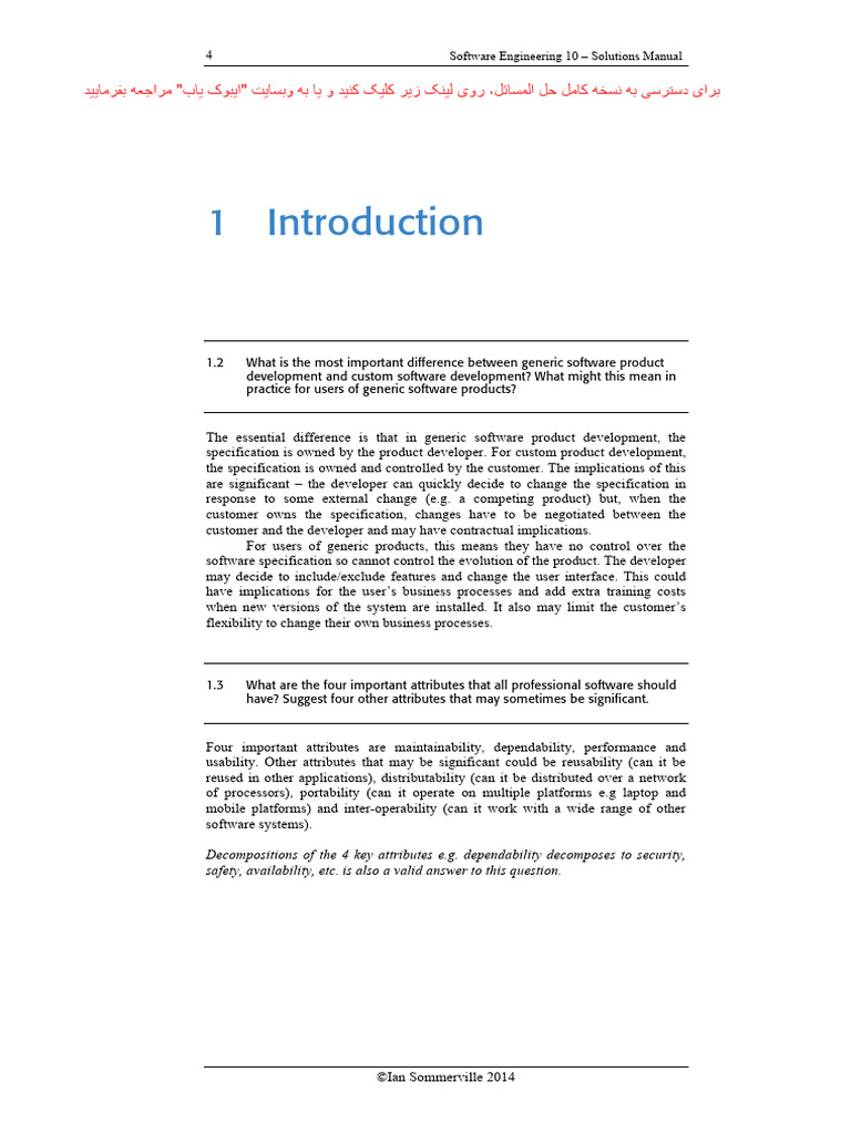 Sample For Solution Manual Software Engineering 10th Edition by ...