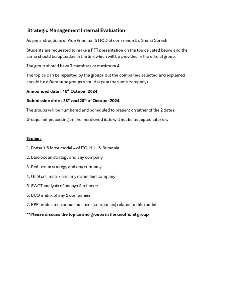 Strategic Management Internal Evaluation M.com Part 1 | PDF | Business